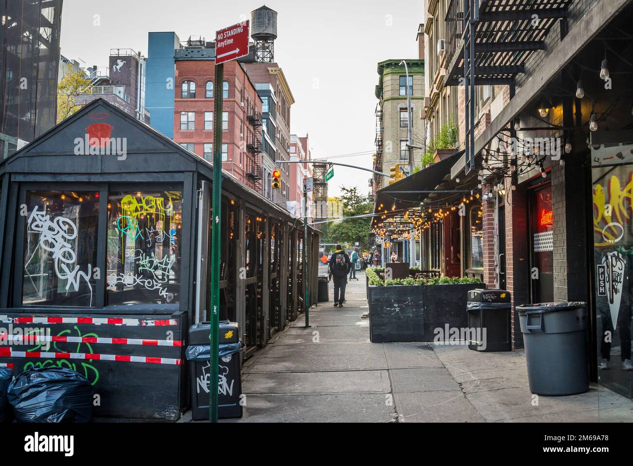 Street with bars and restaurants in The Bowery, a historic ...