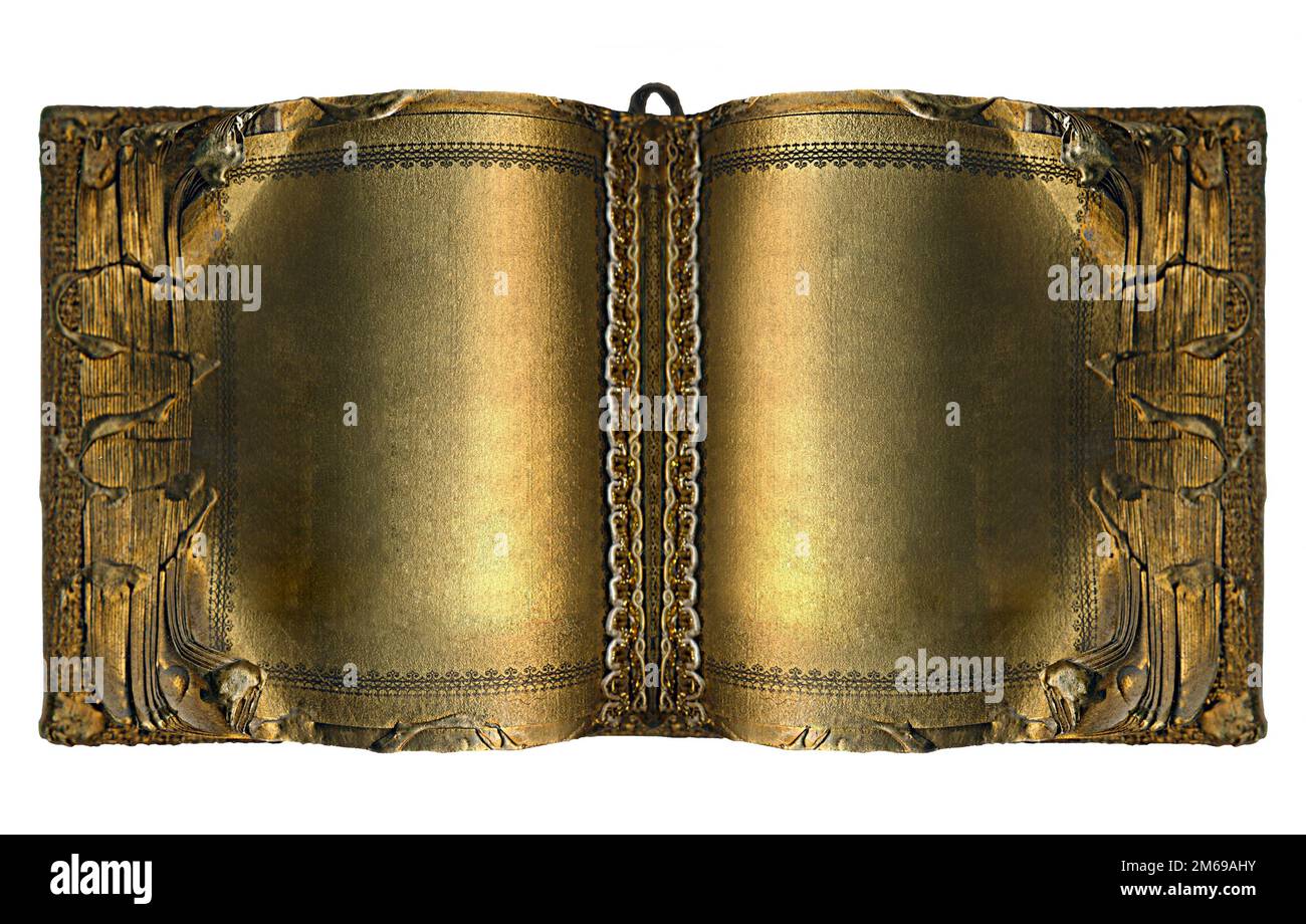 Old ancient book with gold pages isolated on white background Stock ...