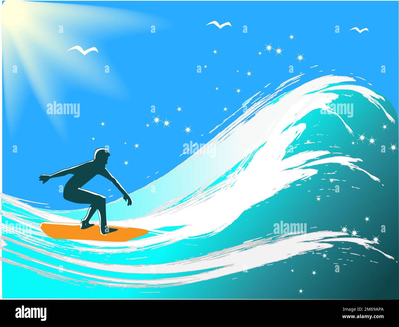 Young men surfing. Vector illustration Stock Photo - Alamy
