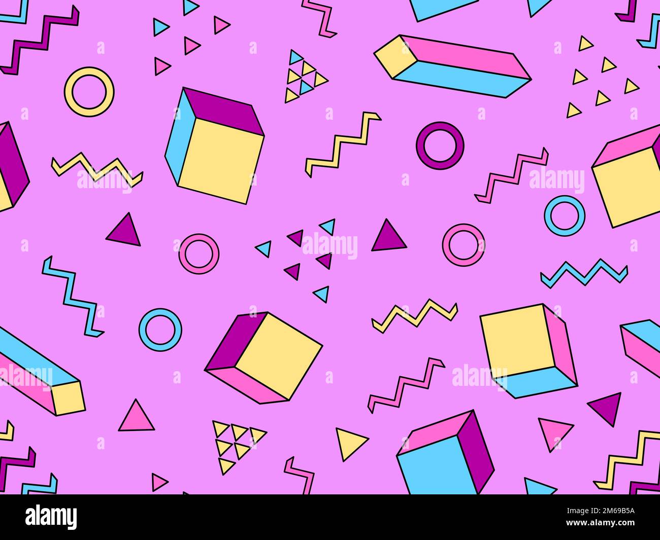 Geometric seamless pattern with memphis elements in 80s style. 3d ...