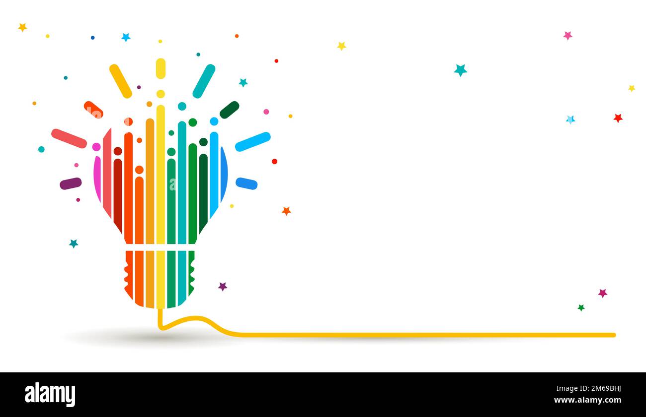 Rainbow abstract light bulb on white background. Banner light bulb idea ...