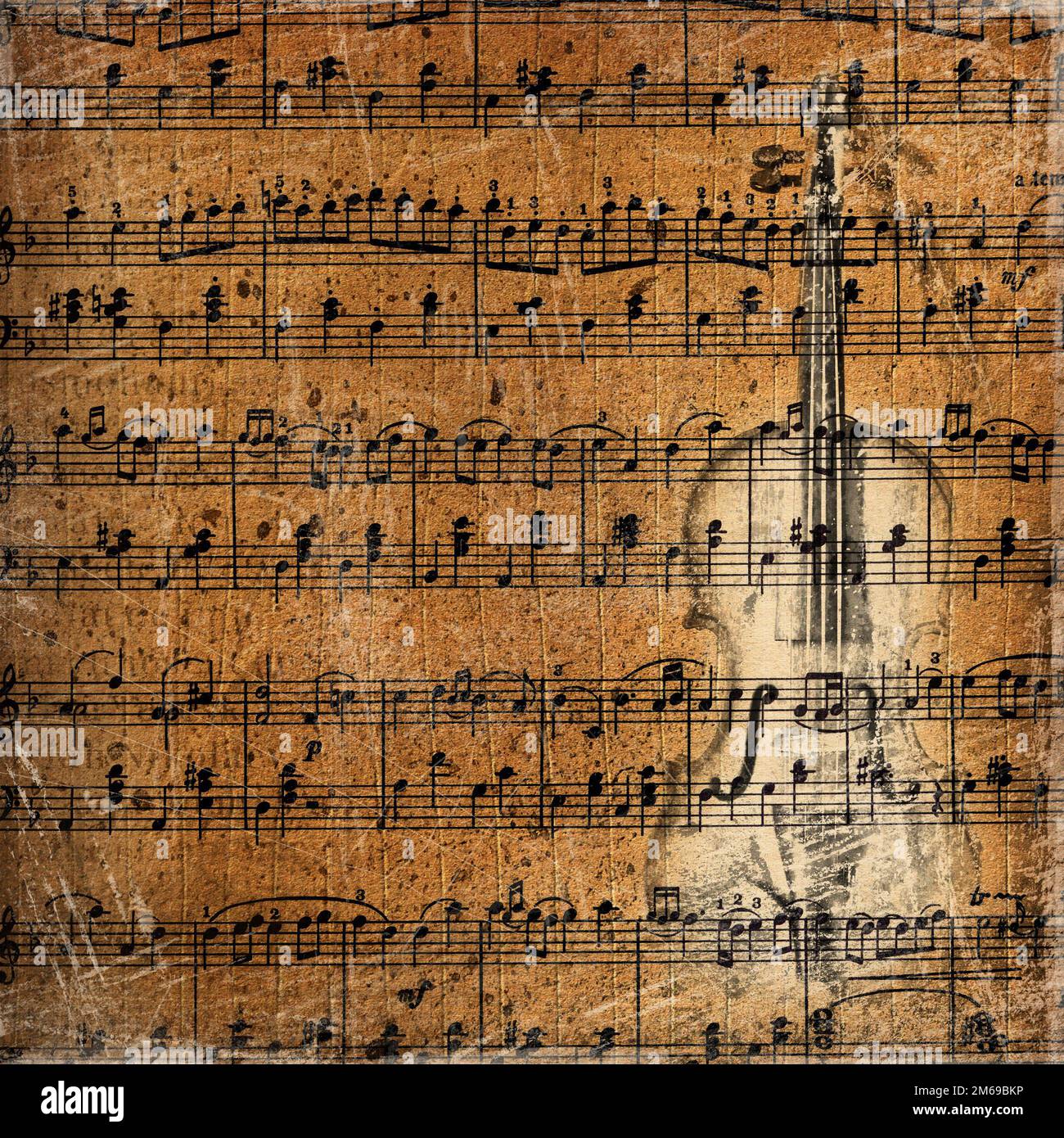 Grunge musical background with the sketch of an old violin Stock Photo ...