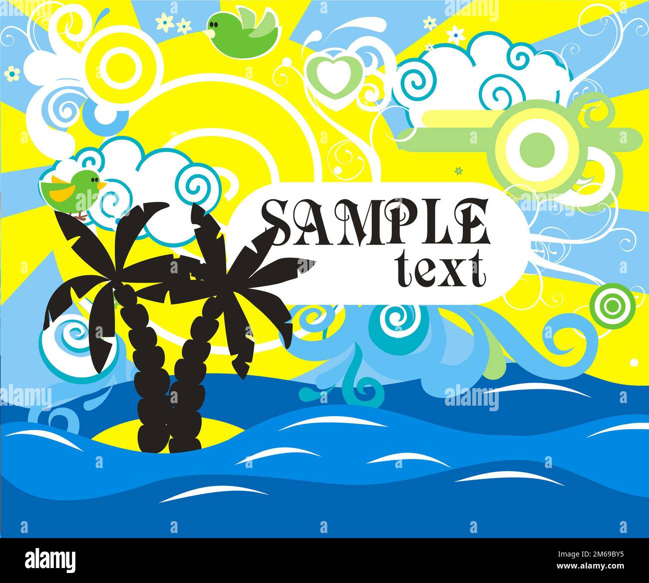 Swirling wave design with palm trees Stock Photo - Alamy