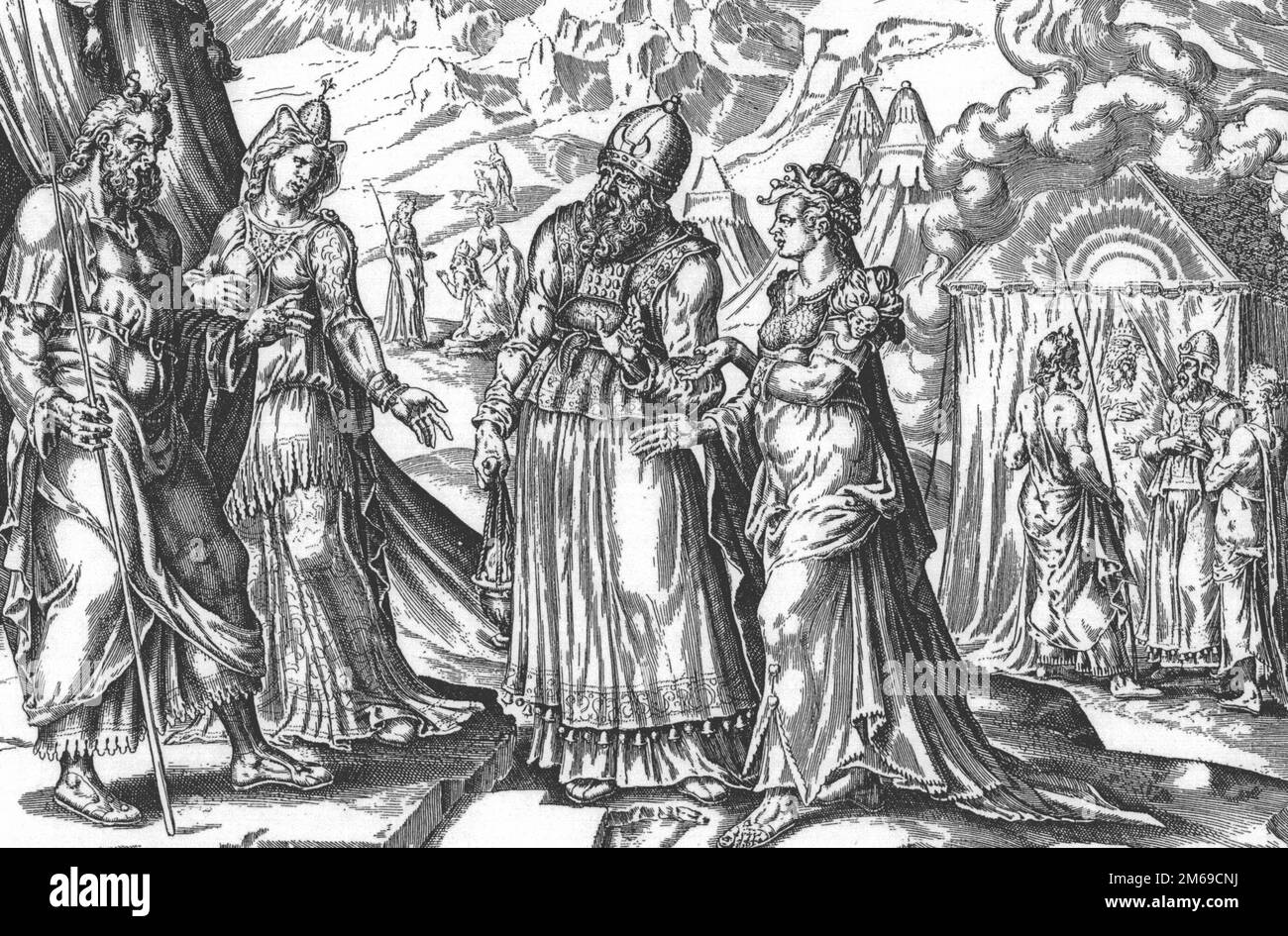 Miriam and Aaron complain against Moses, engraving from 1908 Stock ...