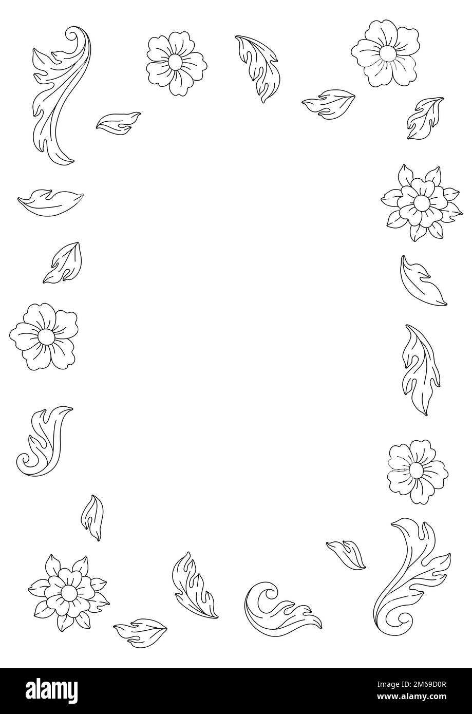 Decorative floral frame in baroque style. Black curling plant Stock ...