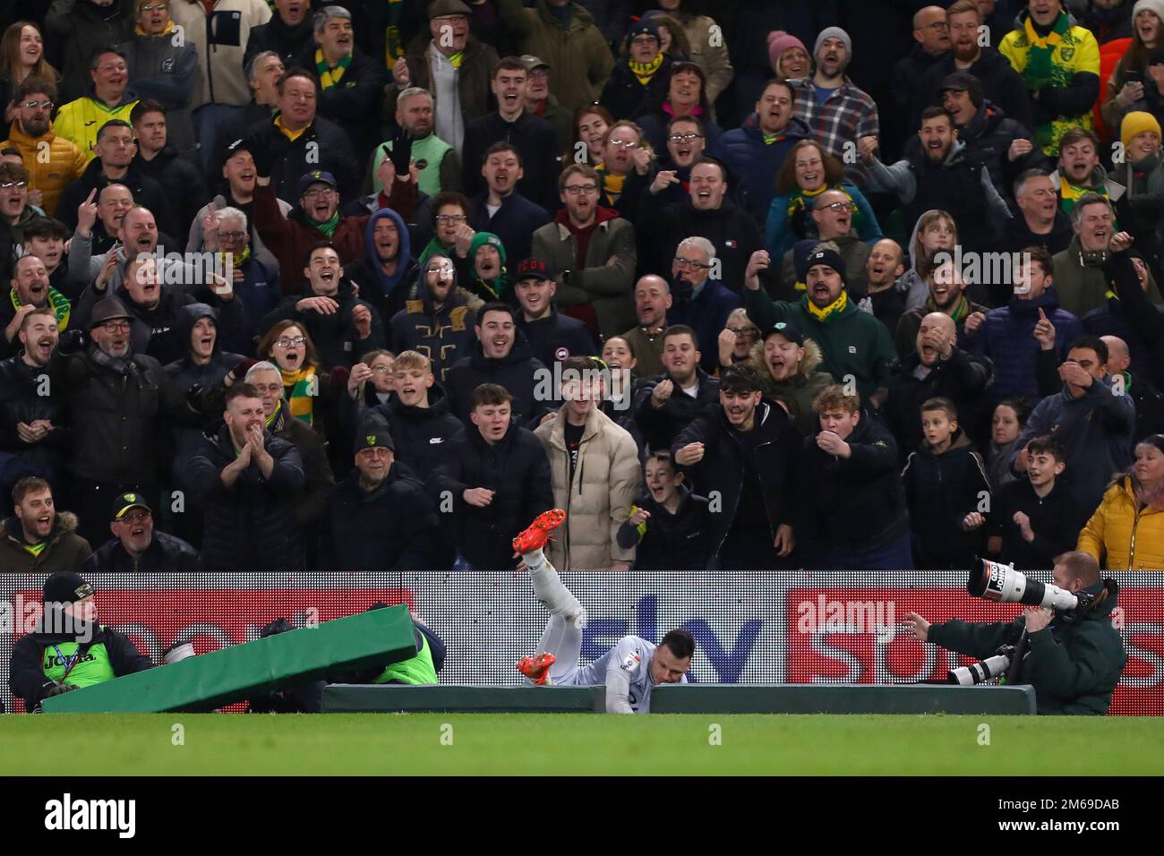Daniel Bachmann of Watford clatters into Photographers after attempting ...