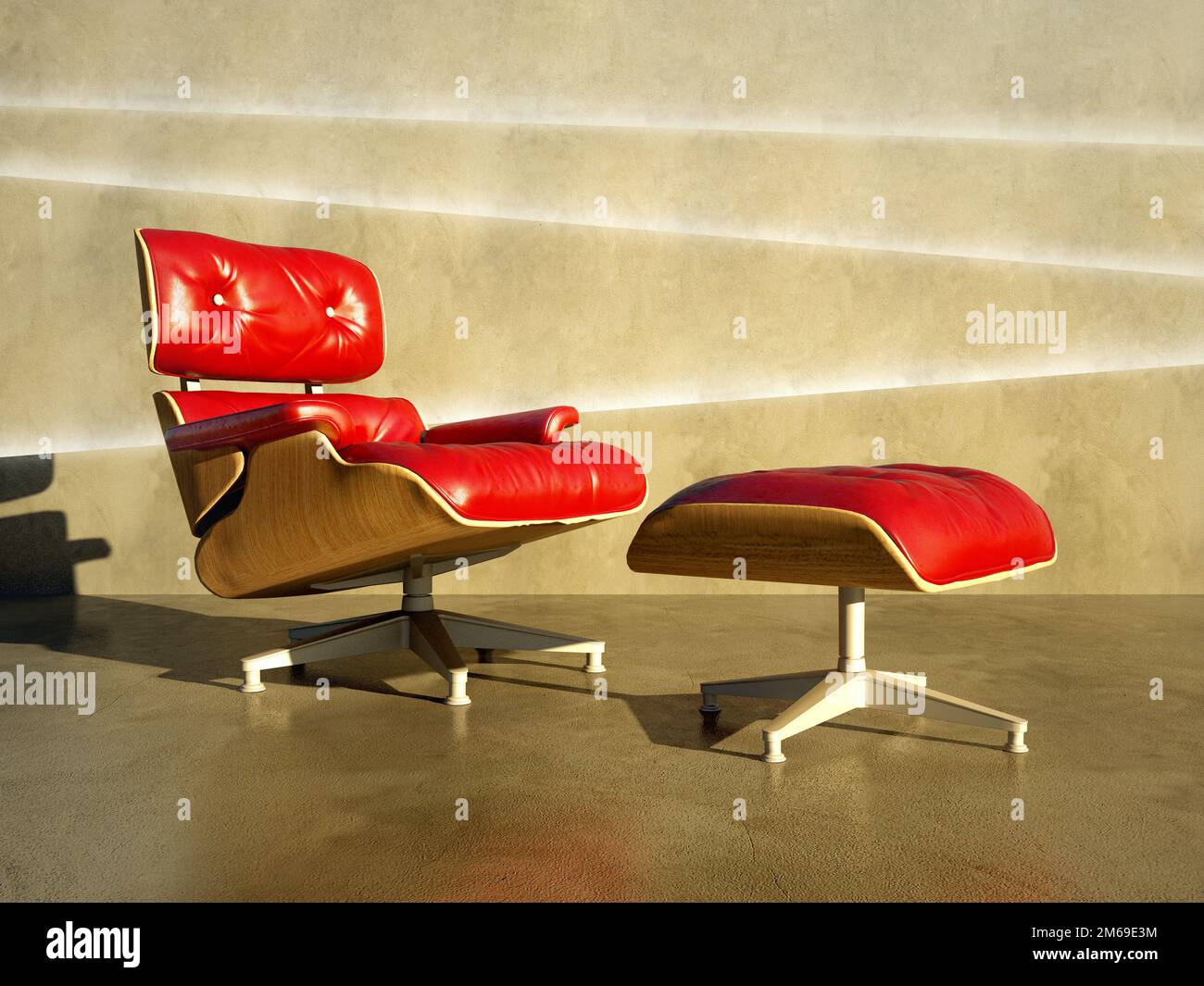 Red seat to layer concrete wall Stock Photo - Alamy