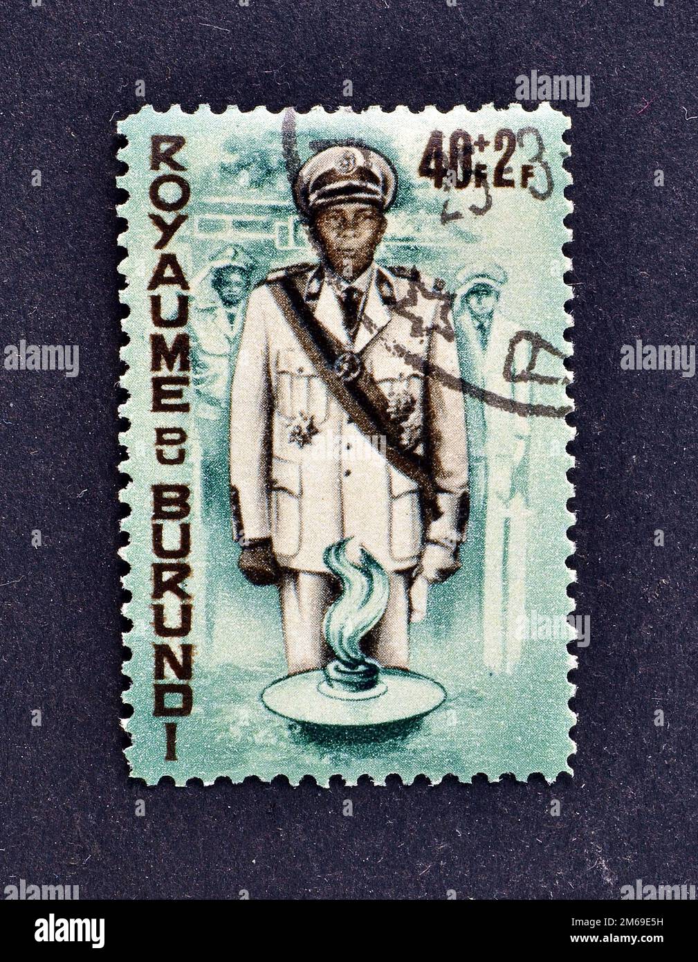 Cancelled postage stamp printed by Burundi, that shows King Mwambutsa ...