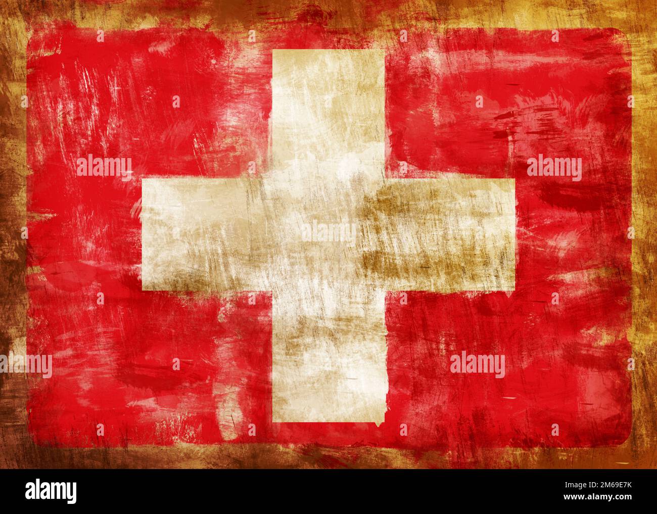 Swiss old painted flag Stock Photo - Alamy