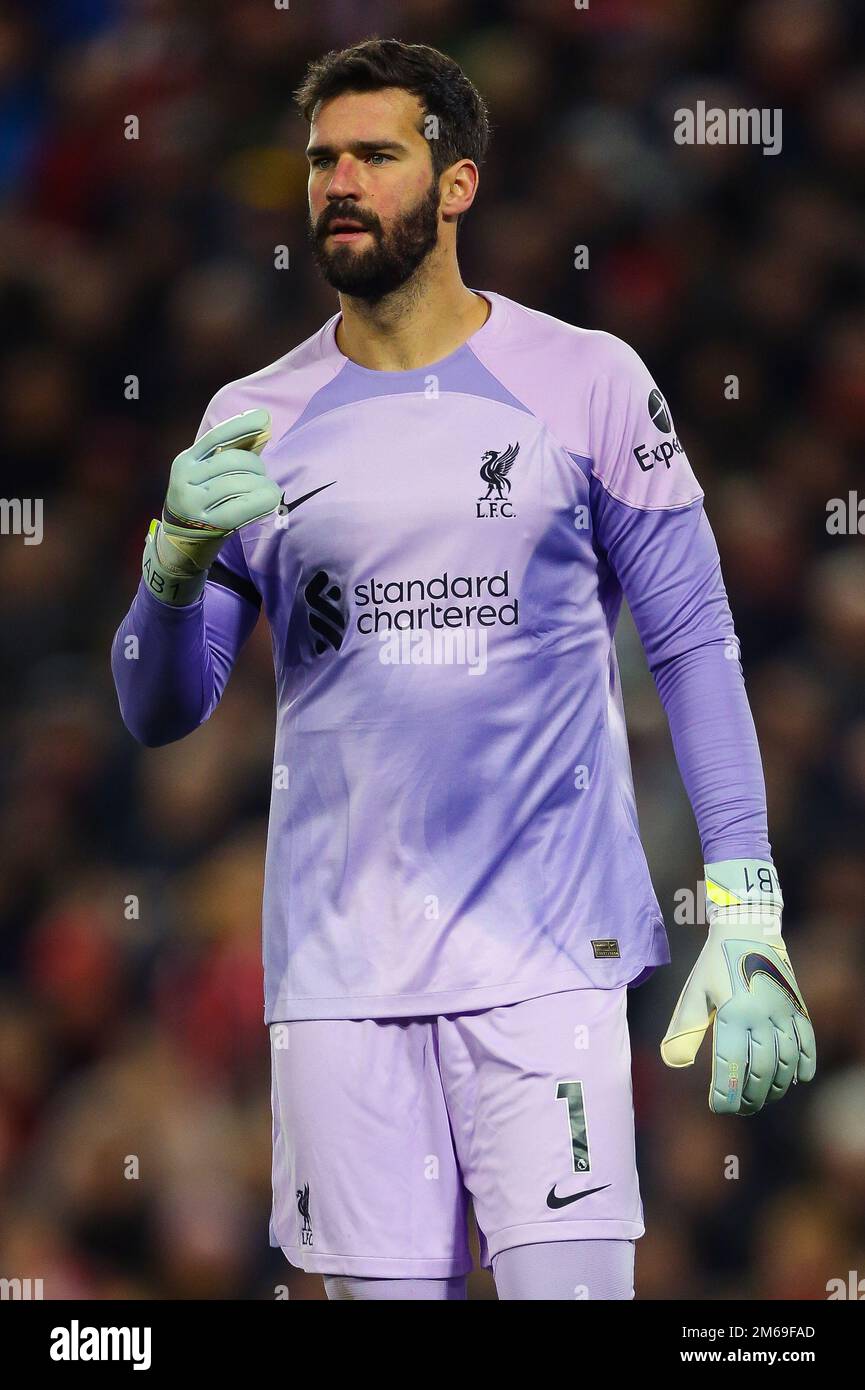 Liverpool goalkeeper Alisson Becker during the Premier League match at ...