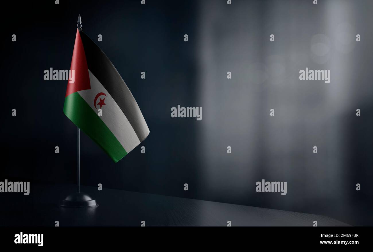 Small national flag of the Sahrawi on a black background Stock Photo ...