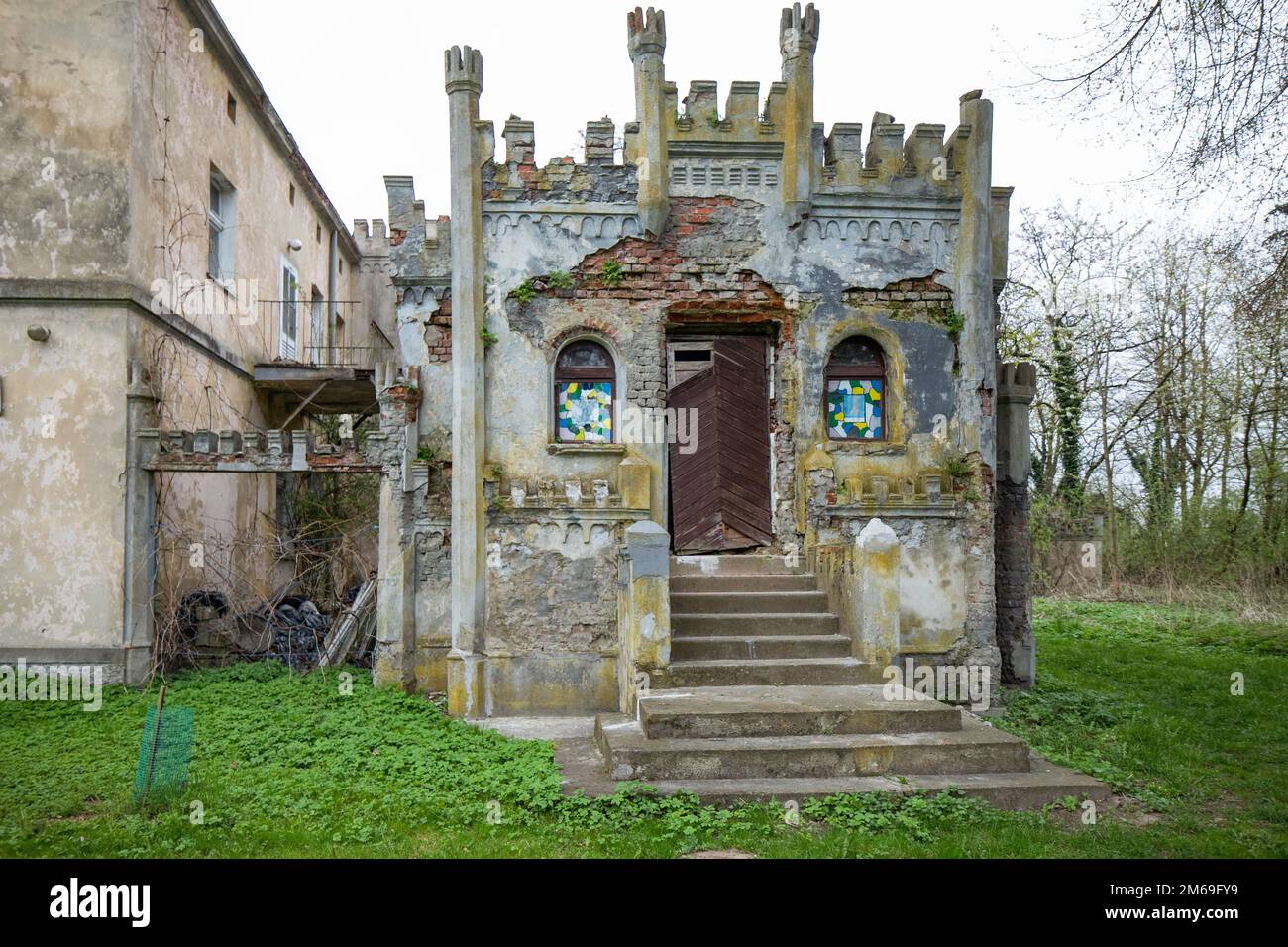 The neo-Gothic palace in the village Arcugowo, a manor house from 1815 ...