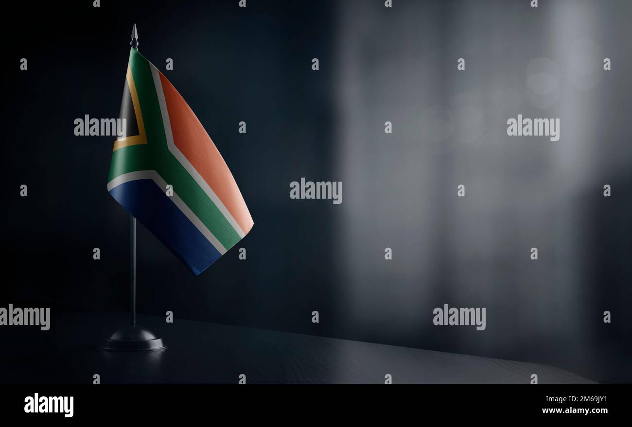 Small national flag of the South Africa on a black background Stock ...