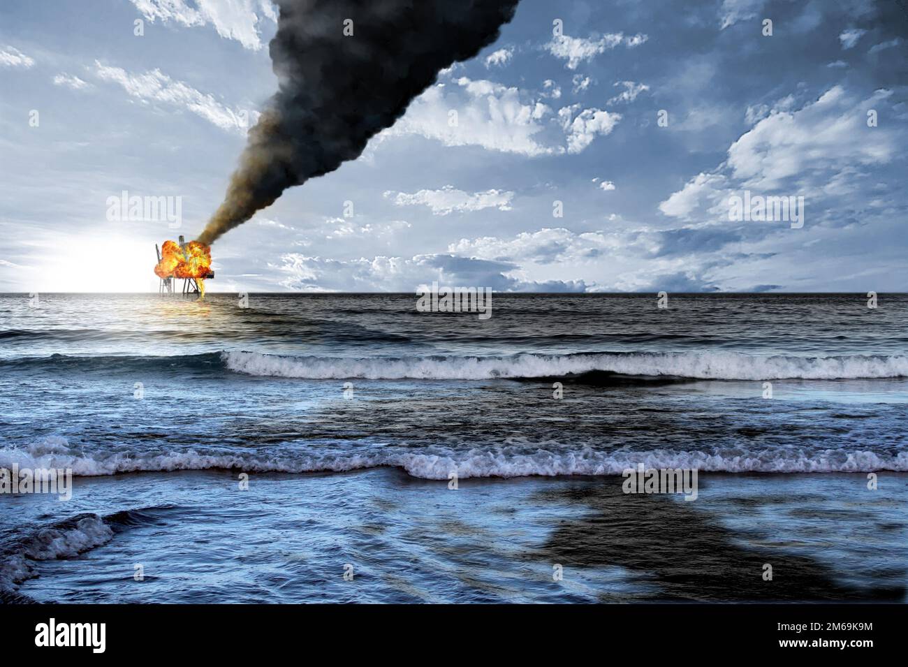 Oil platform explosion Stock Photo - Alamy