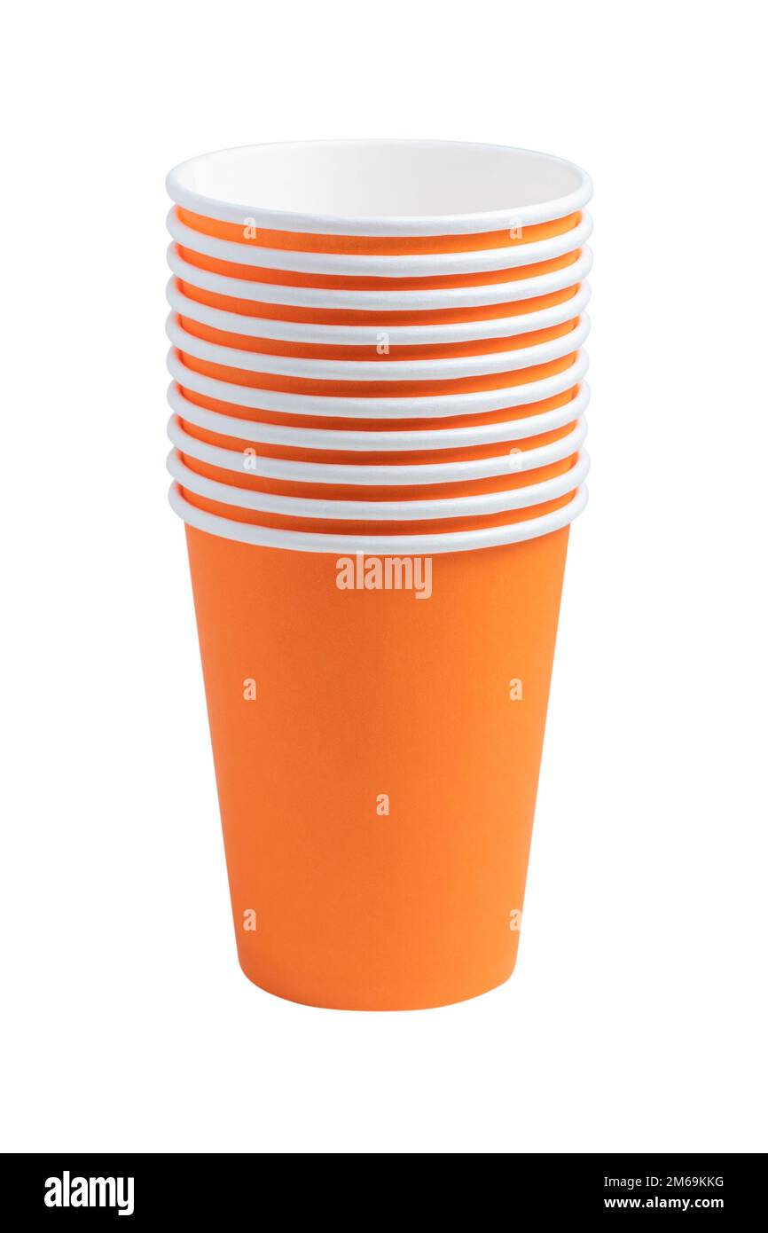 Stack of ogange disposable paper cup isolated on white background Stock ...