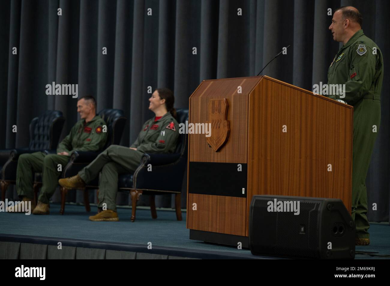 Col. Matthew McDaniel, 2nd Operations Group commander, makes remarks ...