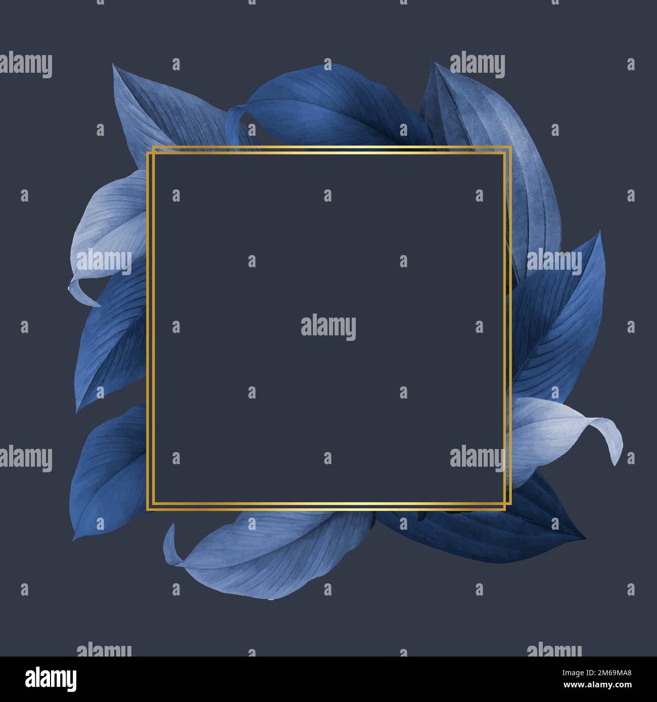 Golden frame on a blue leafy background vector Stock Vector Image & Art ...