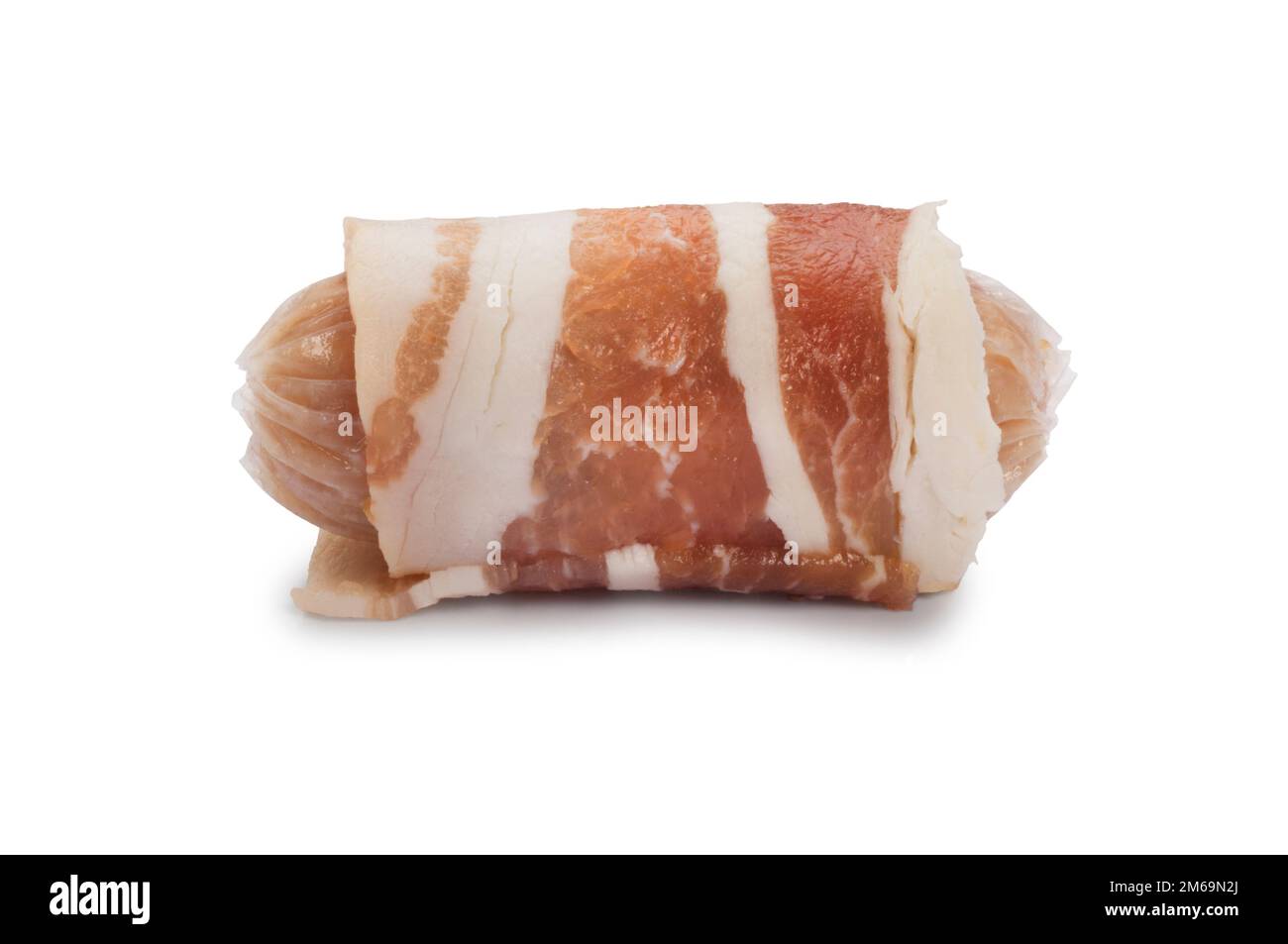 Studio shot of traditional pigs in blankets cut out against a white ...