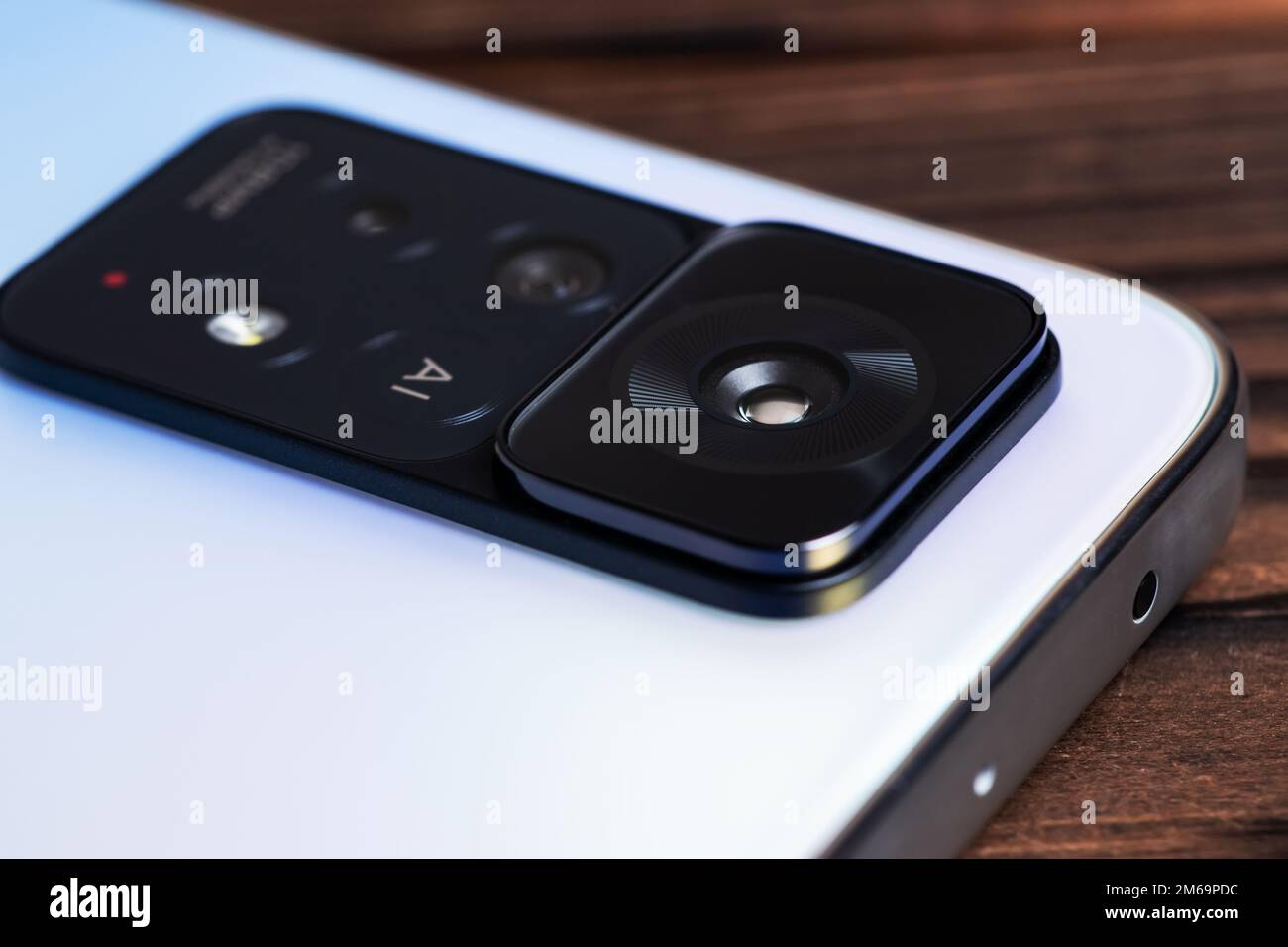 close up of modern smartphone camera, flash lens microphone Stock Photo ...