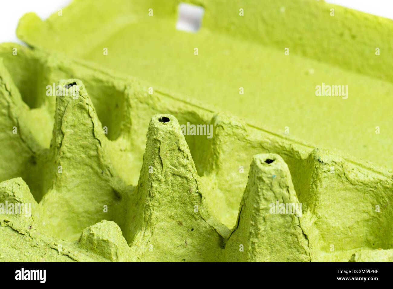 Empty egg box, open and green egg tray on white background Stock Photo ...