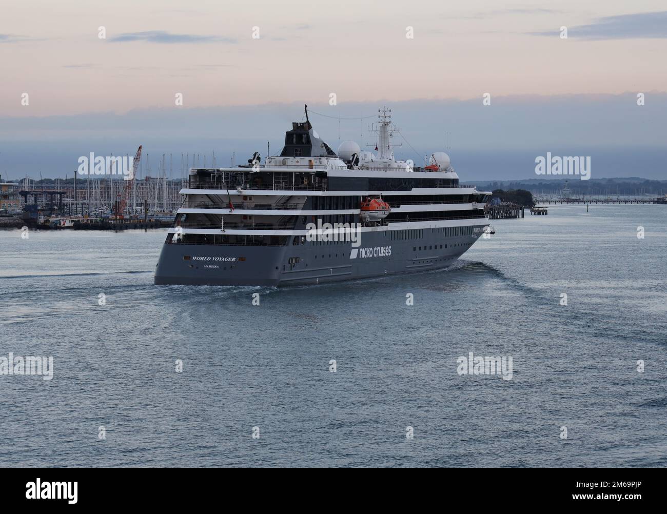 The cruise ship MS WORLD VOYAGER arriving in the harbour soon after ...