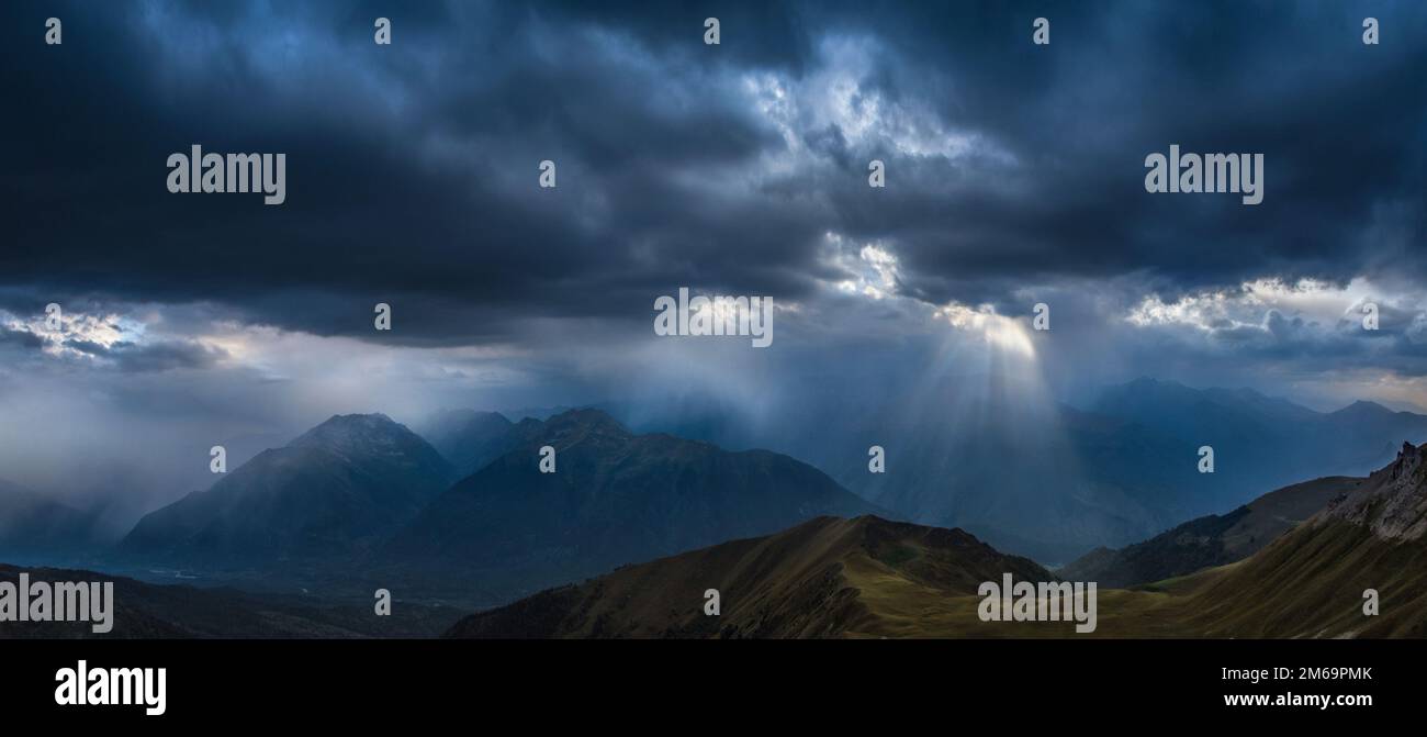 Heavy rain over mountains. View of Adzharo-Imeretinskiy Range from a ...
