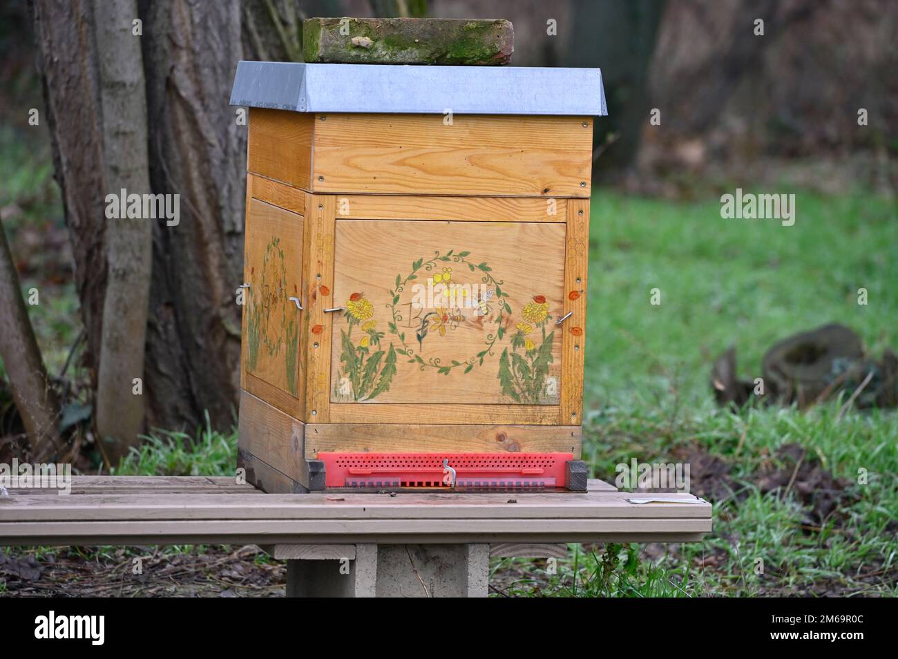 Vienna, Austria. Vienna Central Cemetery. Colorfully painted beehive at ...