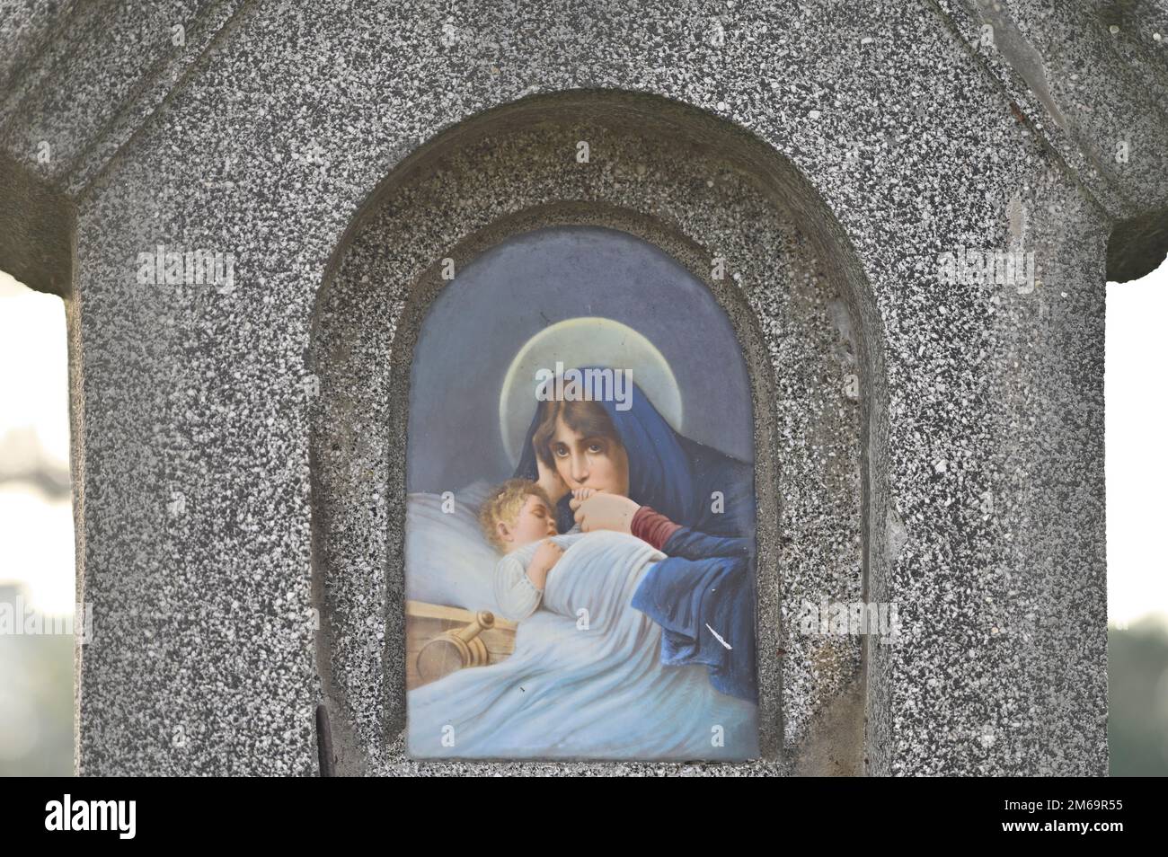 Vienna, Austria. Vienna Central Cemetery. Painting of Maria with baby ...