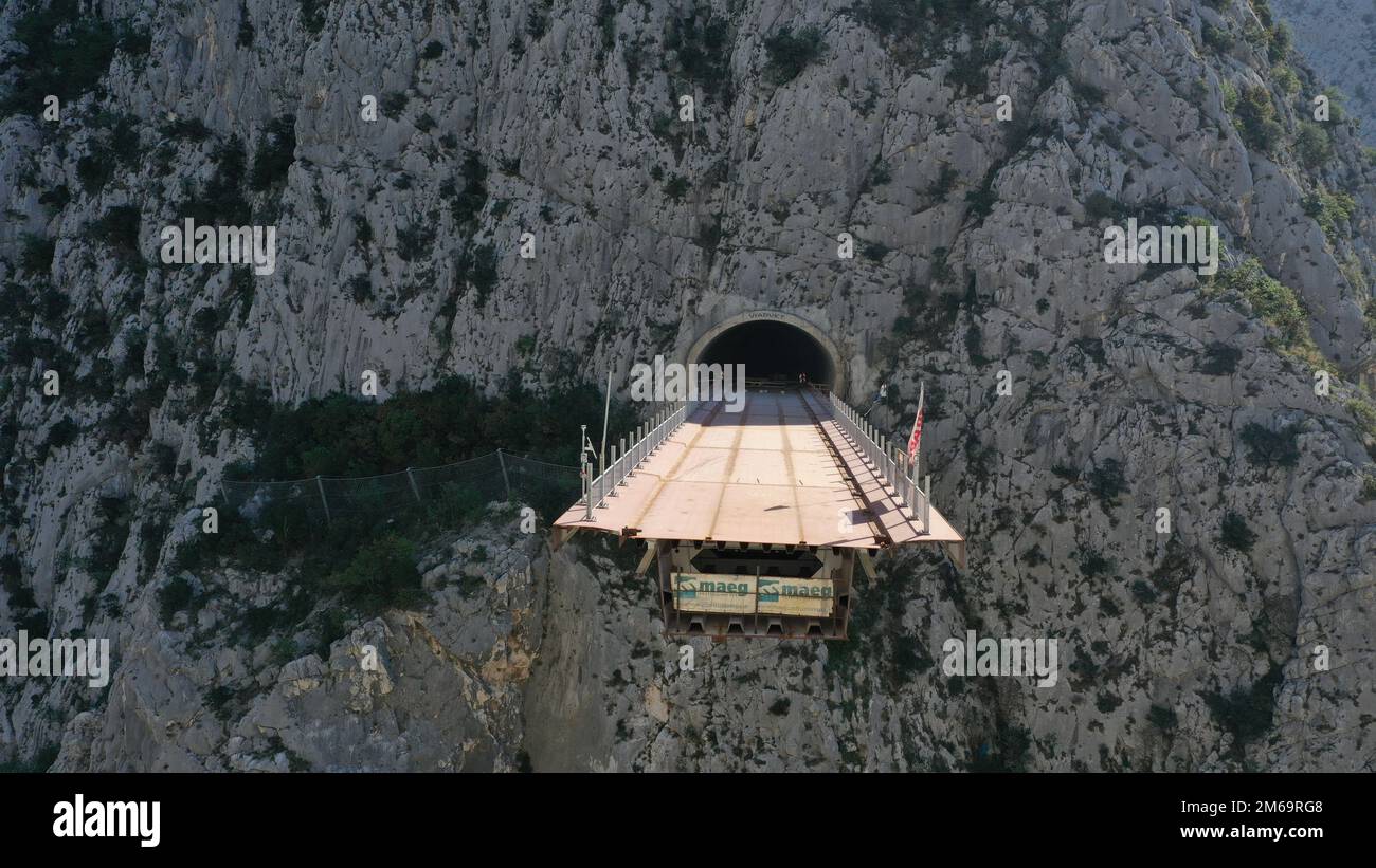 Aerial photo of construction works on a bridge over Cetina river in ...