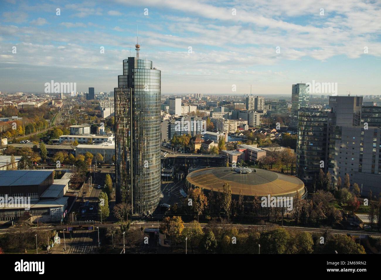 Aerial photo of Cibona Tower at Drazen Petrovic Square in Zagreb ...