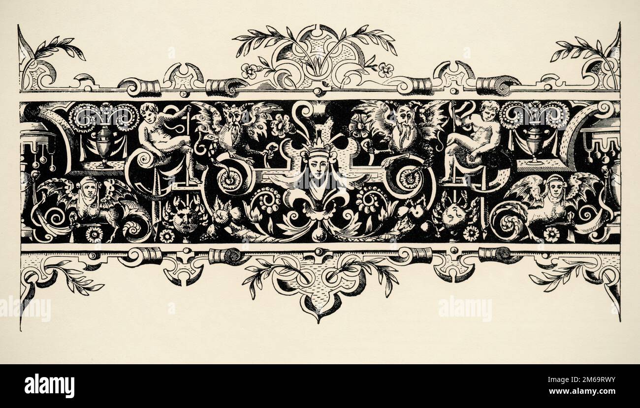 Arabesque, renaissance . Engraving of 16 century. Copyright expired ...