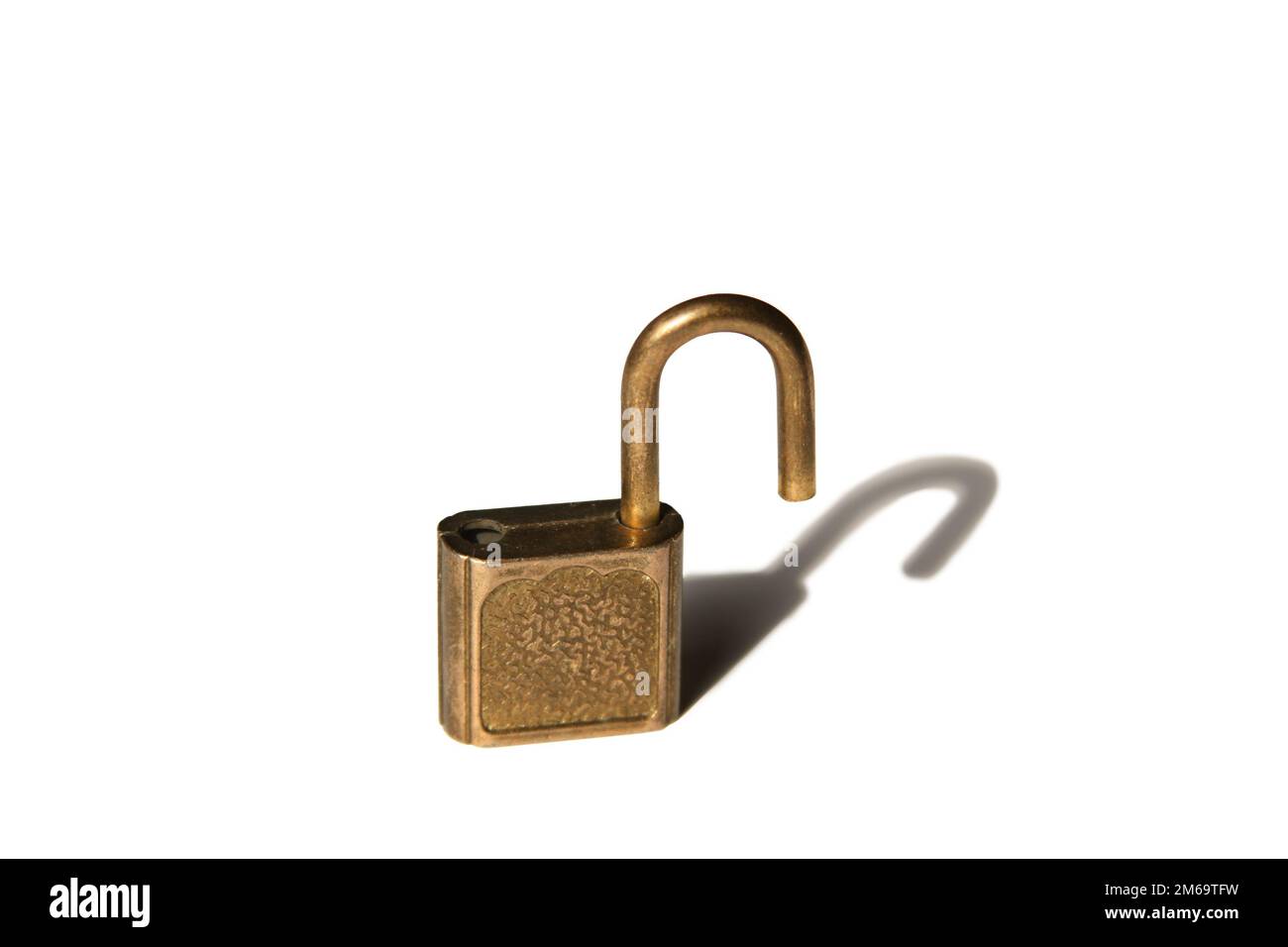 Unlocked padlock and it's shadow. isolated on white Stock Photo - Alamy