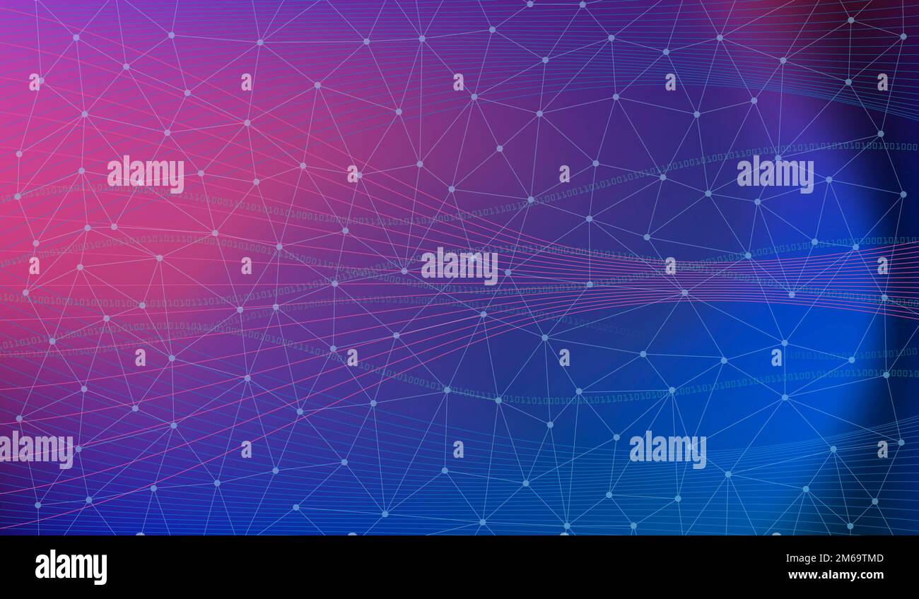 Big Data in Waves, Lines, binar code, pink, blue, Background for ...