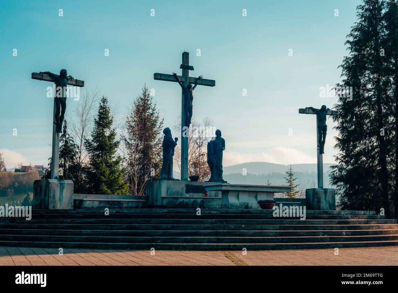 Calvary at the stations of the cross. Black Madonna shrine. Marija Bistrica, Croatia Stock Photo ...
