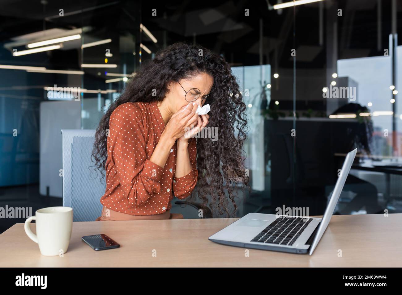 Coughing indian woman sick work hi-res stock photography and images - Alamy