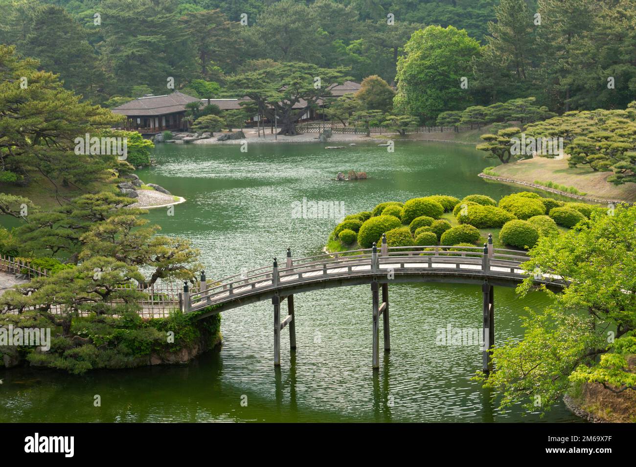 The rounded Engetsukyo Bridge is beautiful against the South Pond at ...