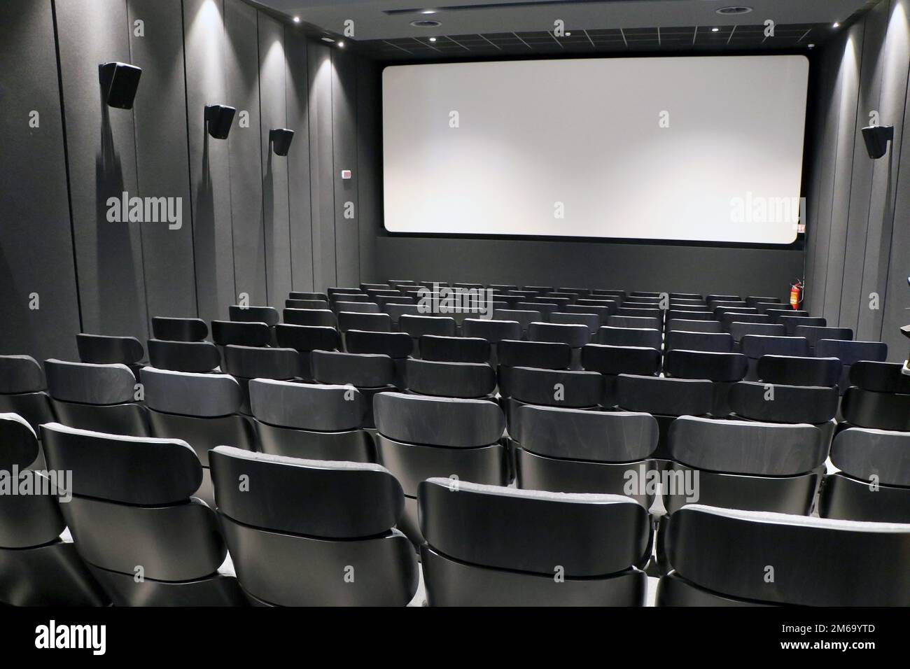 Empty hall of a multiplex cinema. No people Stock Photo - Alamy