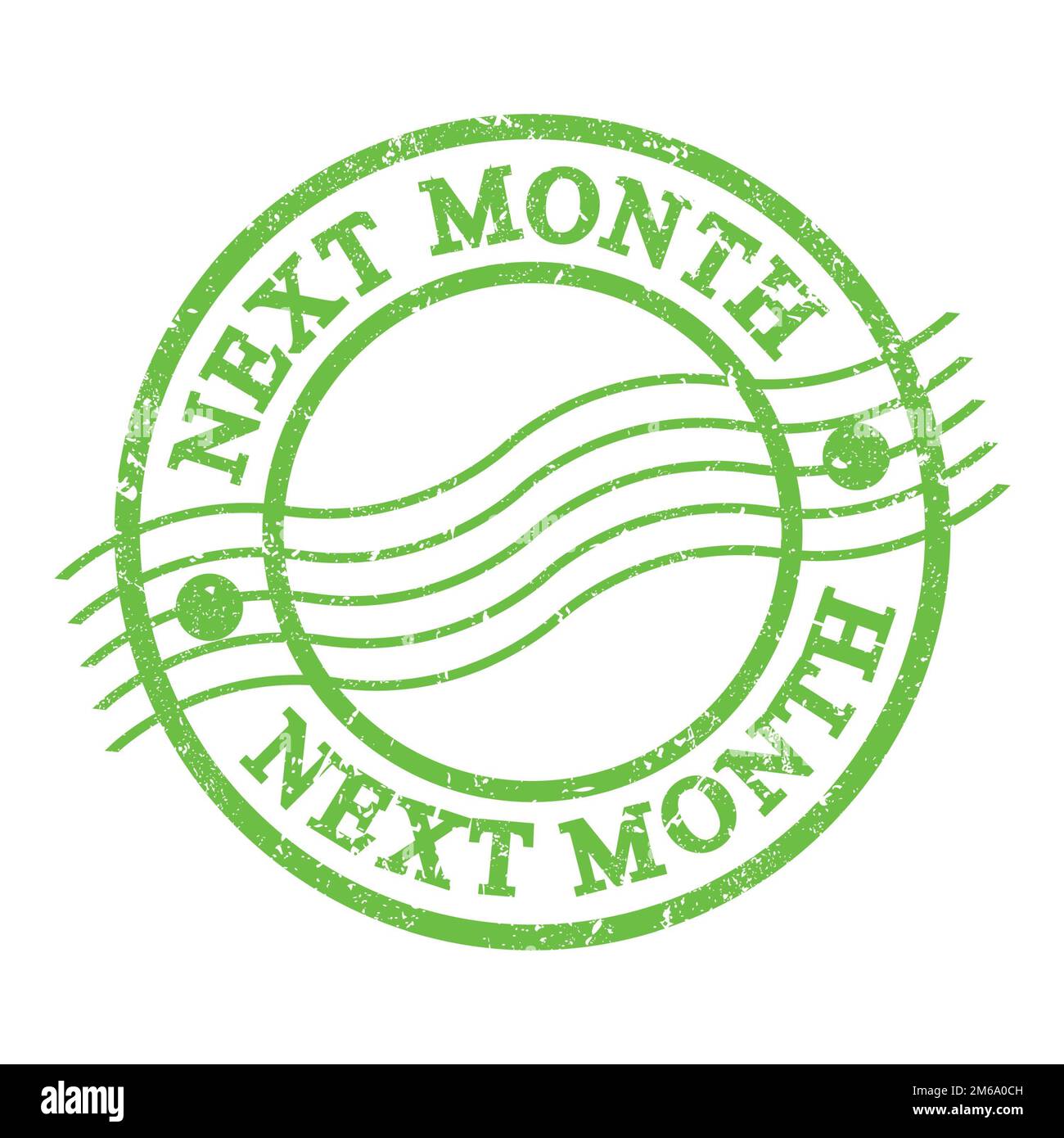 NEXT MONTH, text written on green grungy postal stamp Stock Photo - Alamy