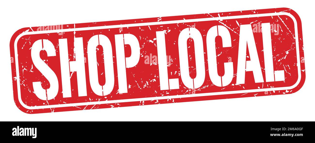 SHOP LOCAL text written on red grungy stamp sign Stock Photo - Alamy