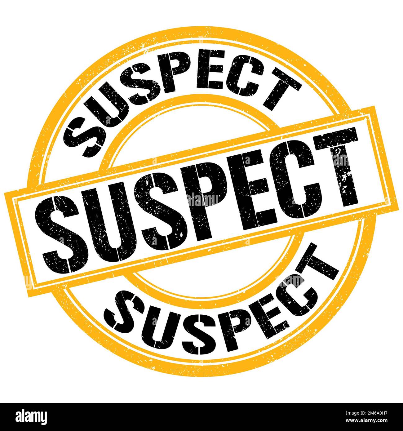 SUSPECT text written on yellow-black round stamp sign Stock Photo - Alamy