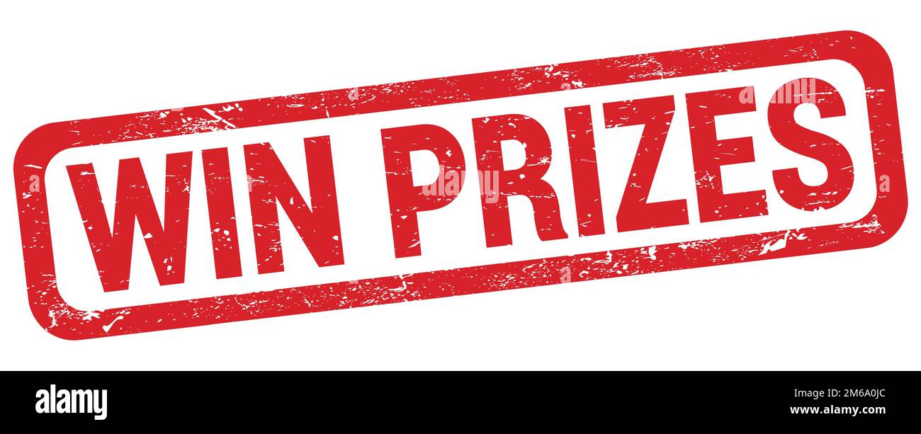 WIN PRIZES text written on red rectangle stamp sign Stock Photo - Alamy