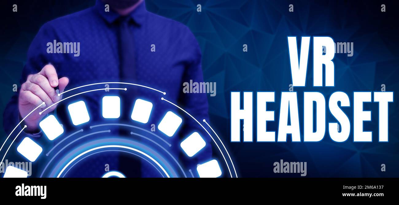 Conceptual caption Vr Headset. Business idea head-mounted device that ...