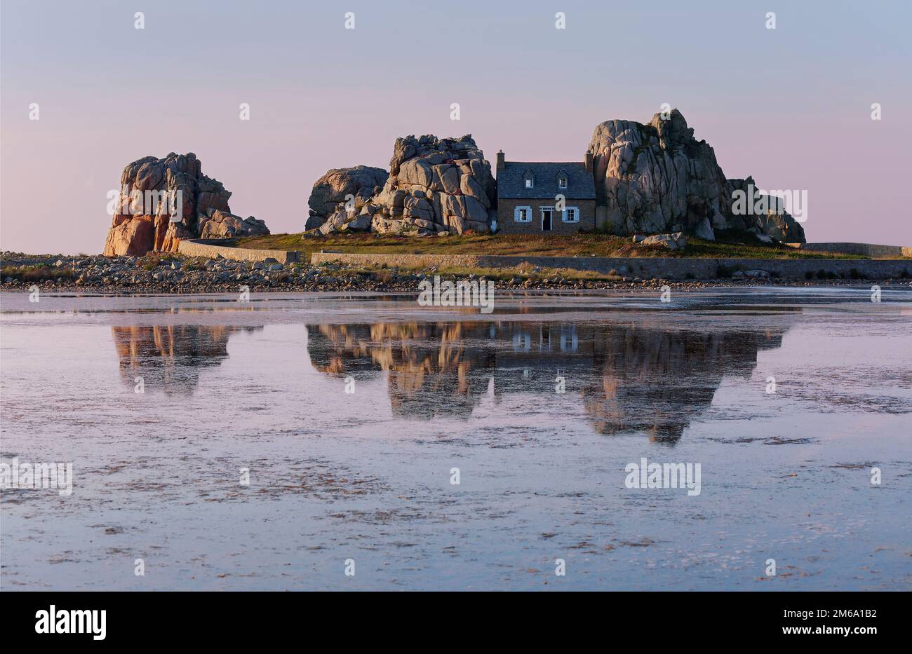 House between rocks, Le Gouffre, Ploucrescant, Brittany, France Stock ...