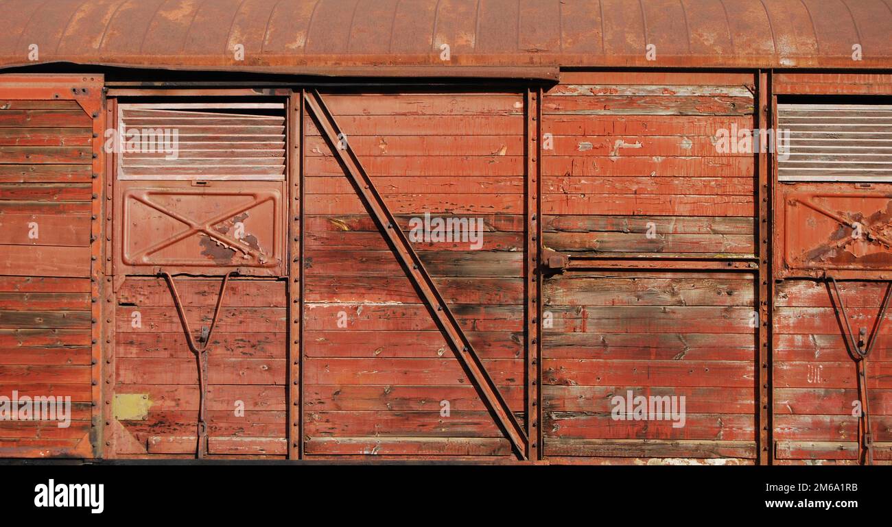 Old covered goods railway wagon wooden side as bac Stock Photo - Alamy
