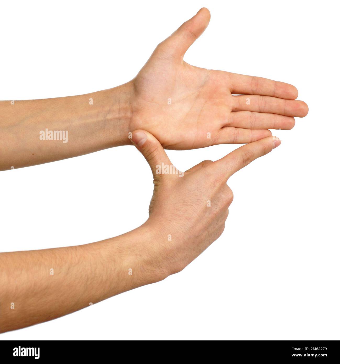 Showing measures, hand sign Stock Photo - Alamy