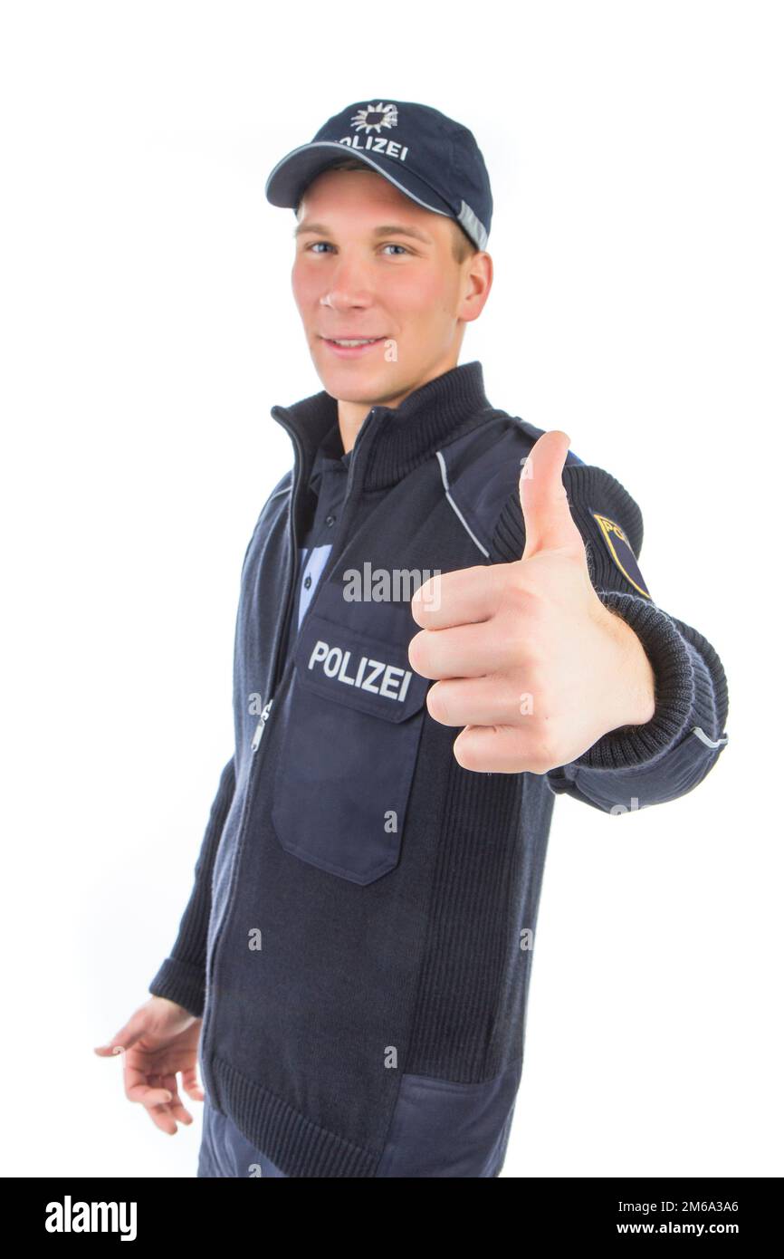 Police in uniform hold up thumbs Stock Photo - Alamy