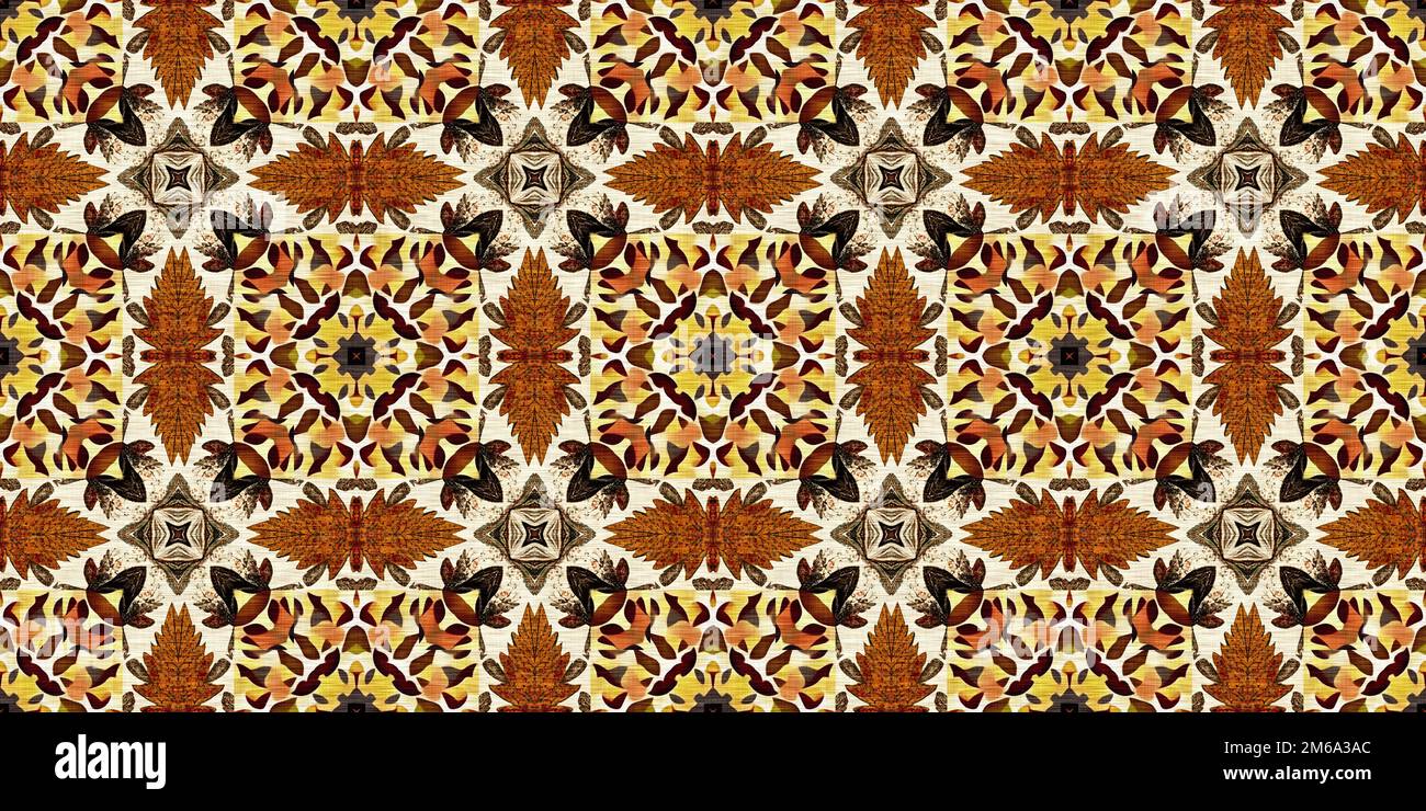 Autumn leaf quilt style vintage seamless banner. Homely cottage core ...