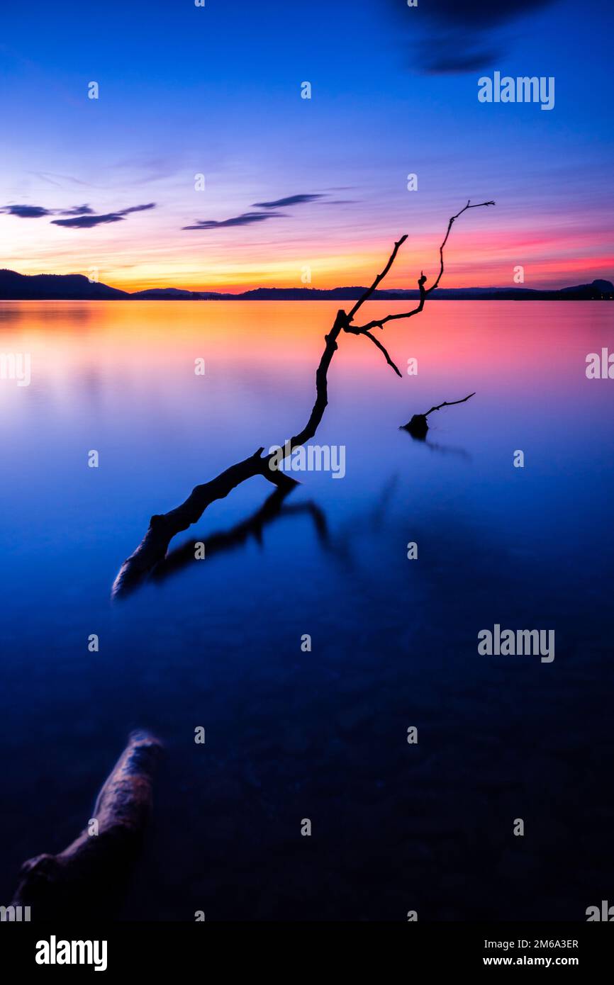 Fantastic sunset at Lake Constance with purple sky Stock Photo - Alamy
