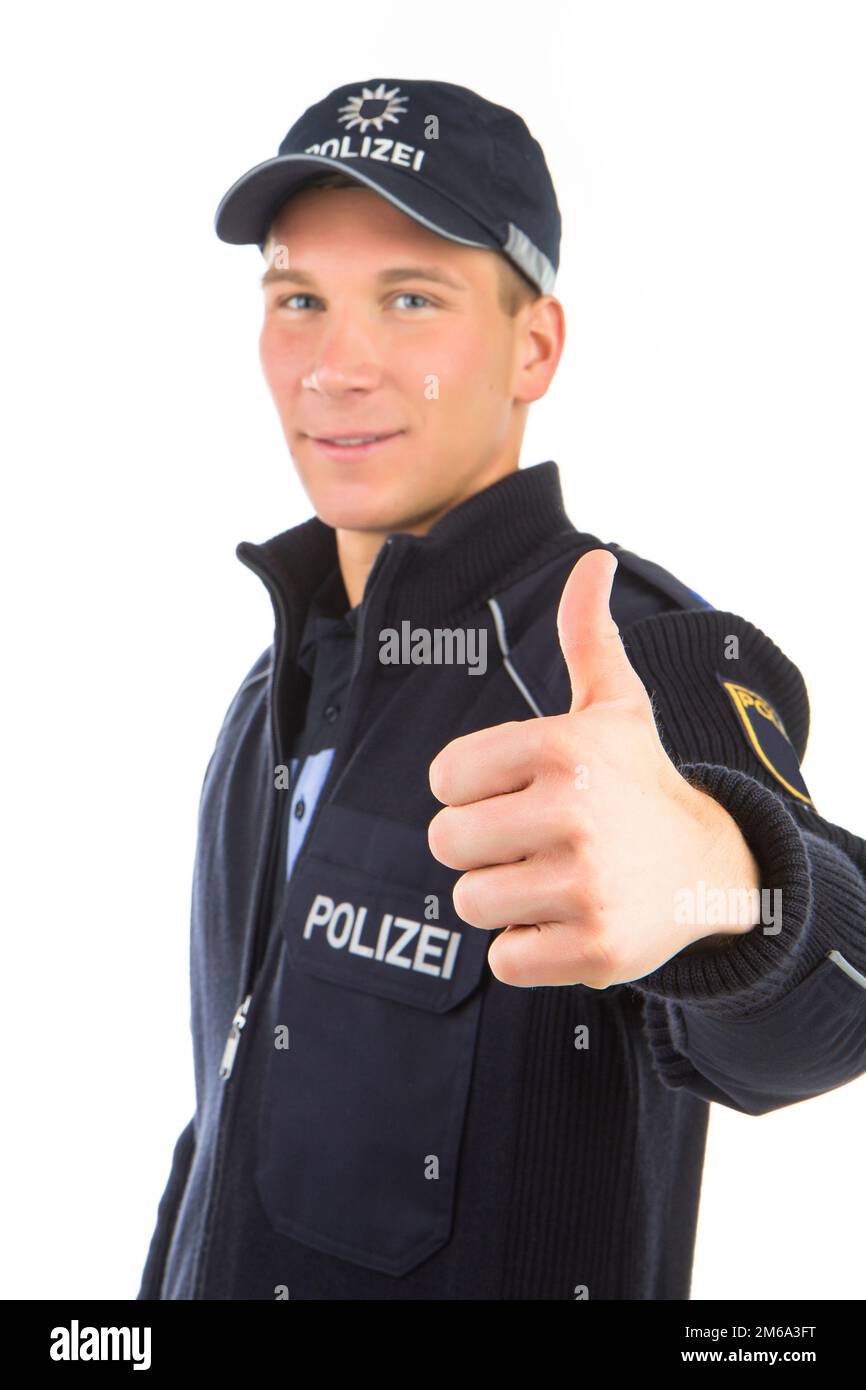 Police in uniform hold up thumbs Stock Photo - Alamy