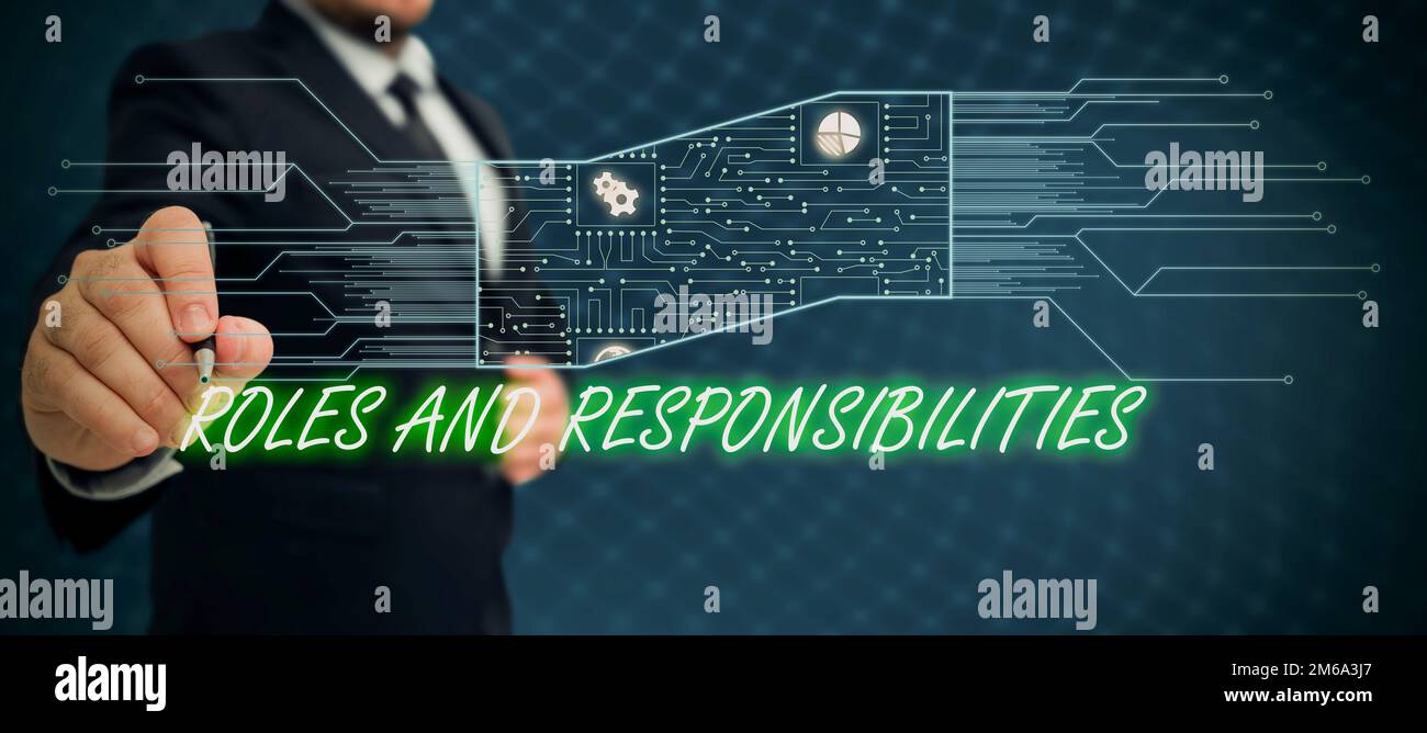 Text caption presenting Roles And Responsibilities, Business showcase ... Text caption presenting Roles And Responsibilities, Business showcase ...
